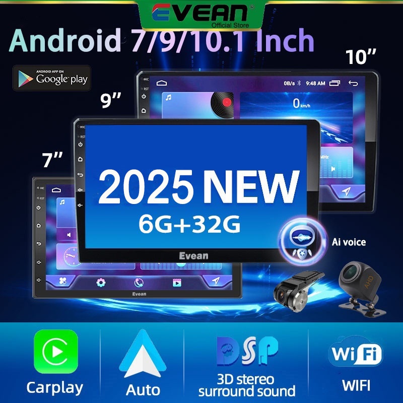 (6G+32G Android15 Carplay &Android Auto) 7"/9"/10.1"Inch Android Player ...