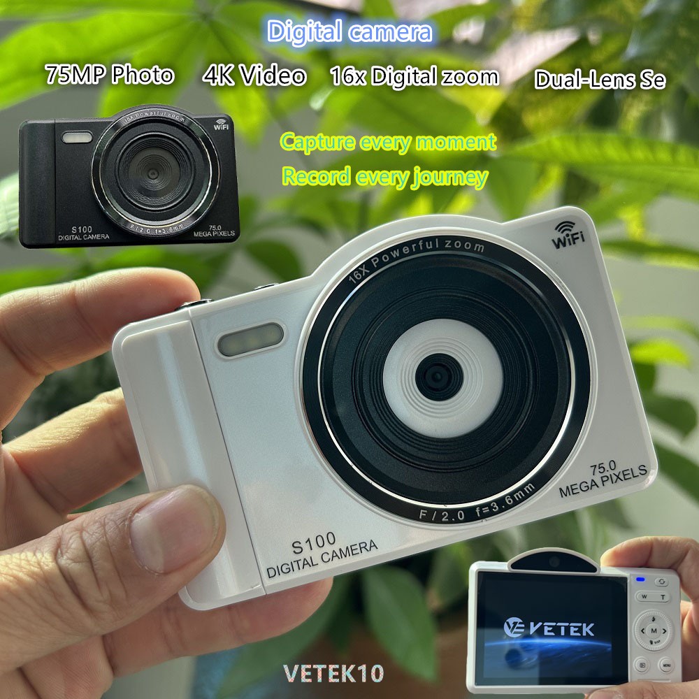 VETEK 10 Digital Camera 4K 75MP 2.8-Inch Touch Screen With Dual Lens ...
