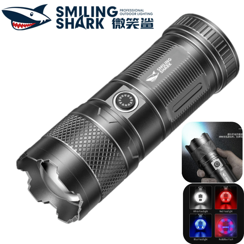 SMILING SHARK LED Flashlight Super Bright M55 Torch Light USB Rechargeable Work Light Zoomable ...