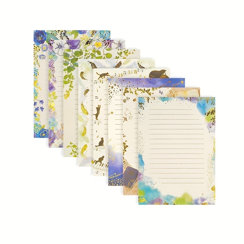 32 Sheets Stationary Letter Paper Set - A5 Cute Colored Gold Foil ...