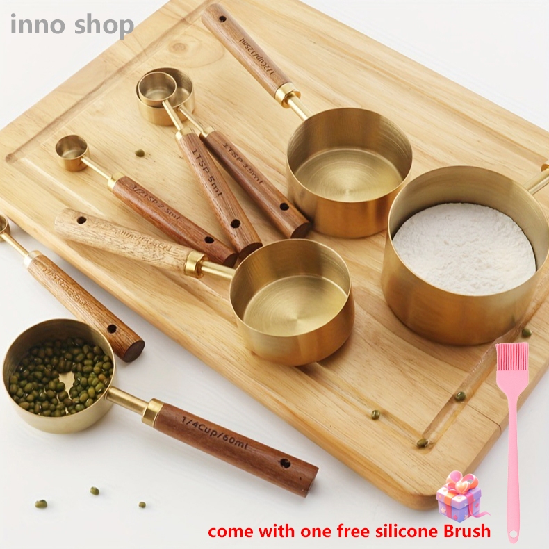 Local stock 8pcs gold stainless steel measuring cups, measuring spoons ...