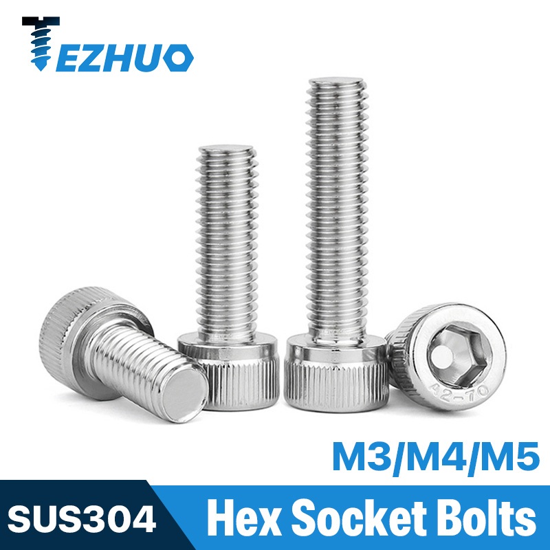 20Pcs 304 Stainless Steel Hex Bolt M3 M4 M5 Hexagon Socket Cap Head ...