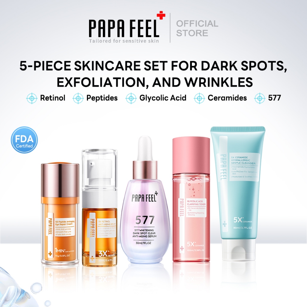 PAPA FEEL【Skin Care Set】577 Fade Dark Spot Serum 30ml | 3X Retinol Anti Aging Serum 20ml | 5D ...