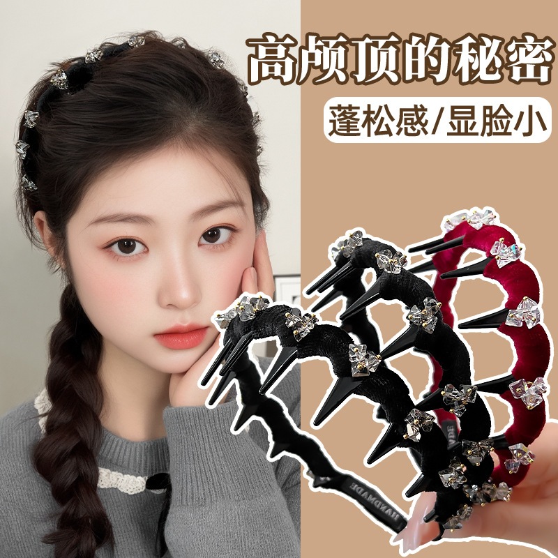 High forehead headband; hand-strung beads hair bun press hair foreign ...