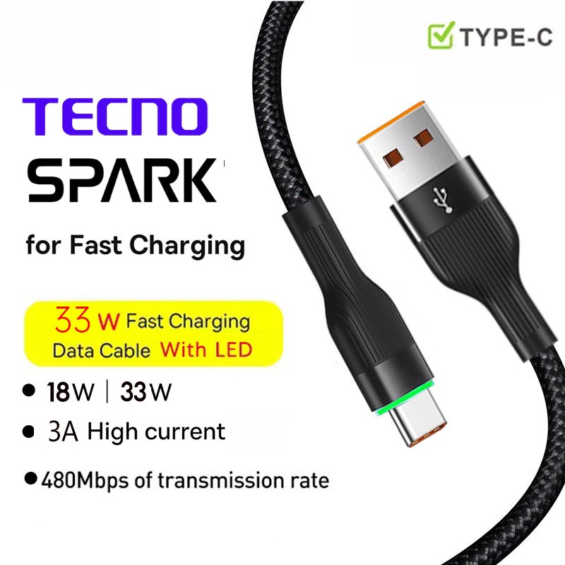 Tecno Fast Charging Data Cable 33w 18w Typec Cable For SPARK GO 1 /1S SPARK GO 2024 2023 Spark ...