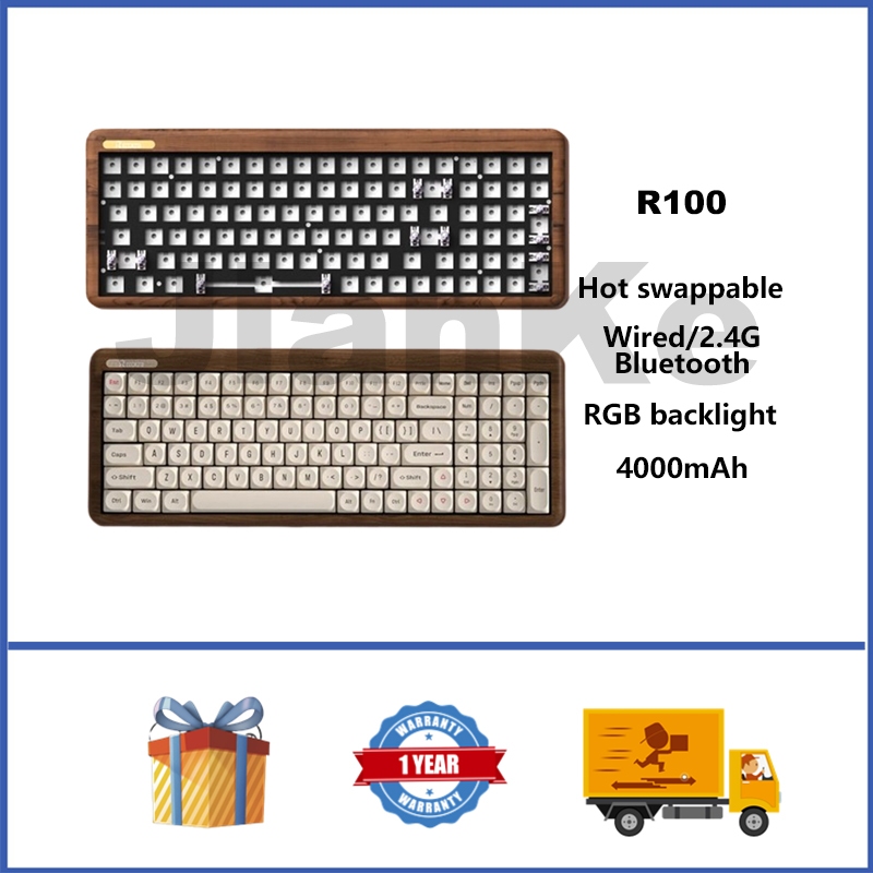 RECCAZR R100 Walnut Wireless Mechanical Keyboard 100% Hot swappable RGB ...