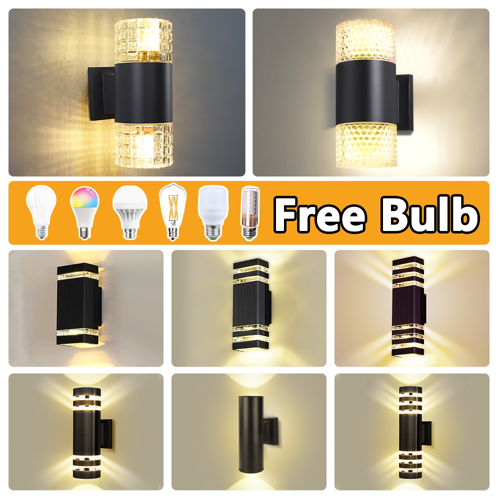LED Wall Lamp 3 Colors Wall Light IP66 Waterproof Replaceable E27 Bulb ...