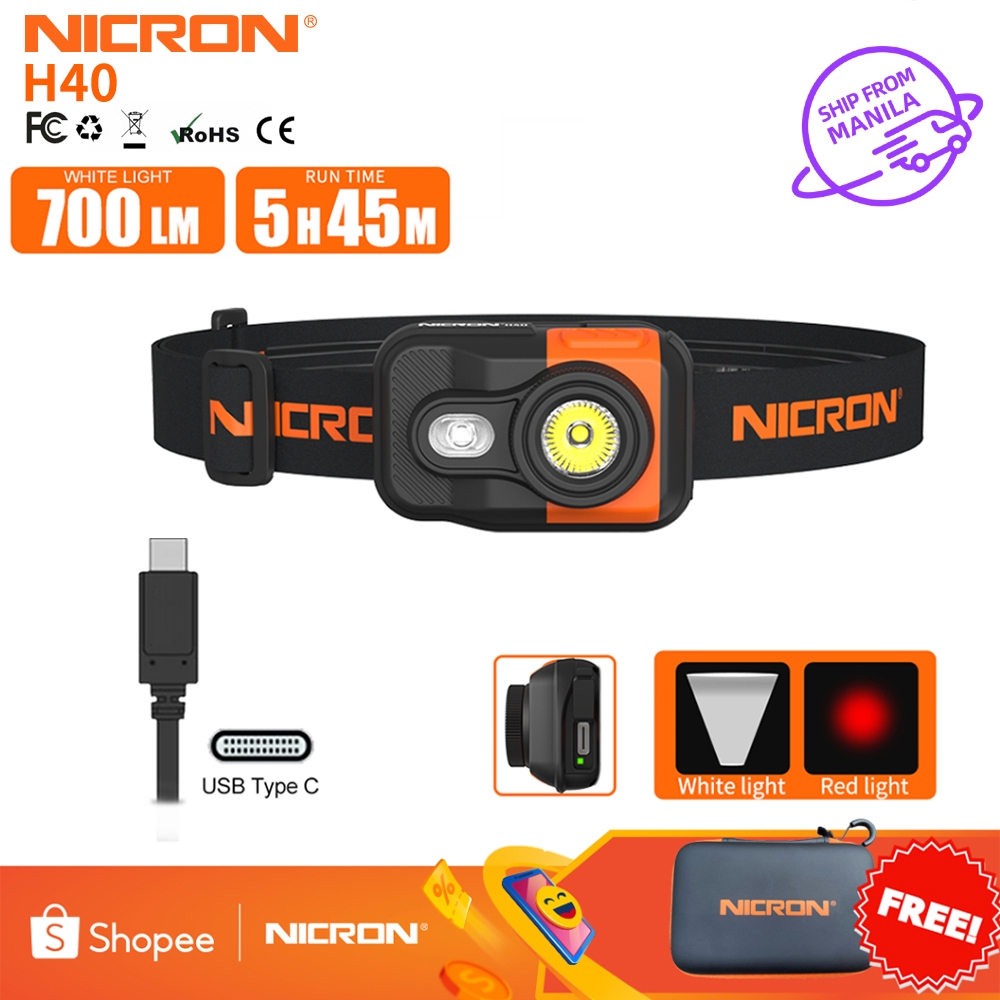 NICRON H40 LED Headlight 700LM Type-C Rechargeable Headlamp High ...