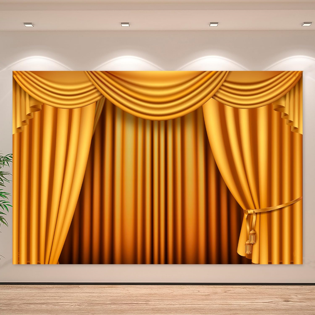 Golden Curtain Backdrop Banner Theater Stage Curtain Theme Background ...
