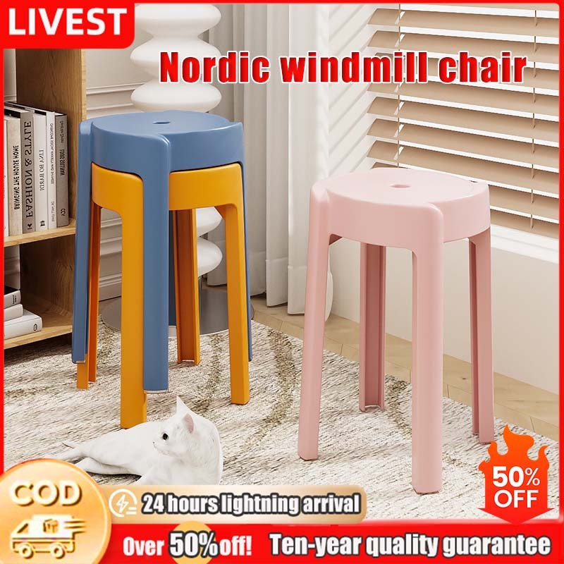 Nordic Stackable Stool Dining Chair Cafe Stackable Plastic Chairs Round ...