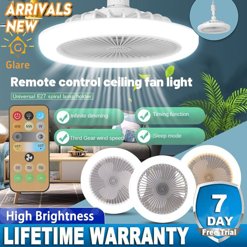 LED light Ceiling Fan with Light Ceiling Light Remote Control LED E27 ...