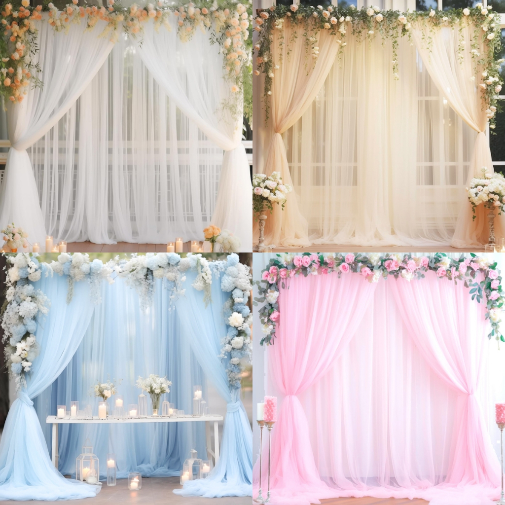 2pcs Sheer Curtain Backdrop Wedding Decoration Organza Fabric Mesh ...