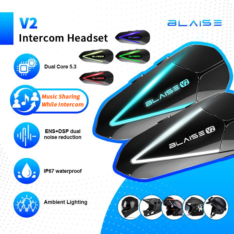 BLAISE V2 Motorcycle Helmet Intercom Headset Music sharing while in ...