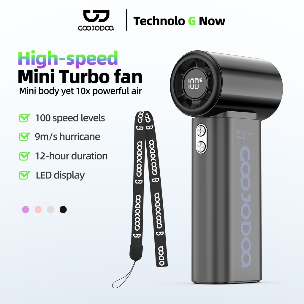 GOOJODOQ 4000mAh Handheld Fan Turbo Jet Strong Wind Mini Portable ...