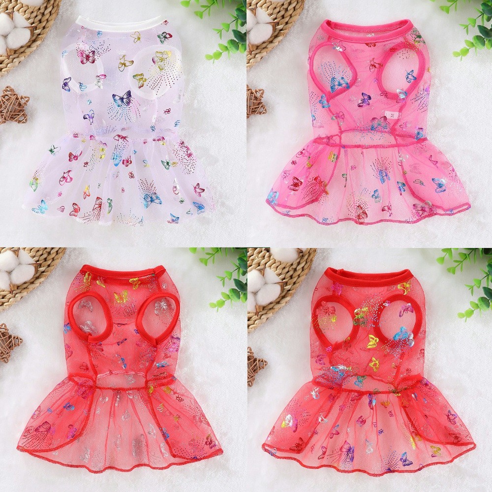 Mesh Dog Dress Summer Clothes Bronzing Butterfly Tulle Vest Skirt Pet ...