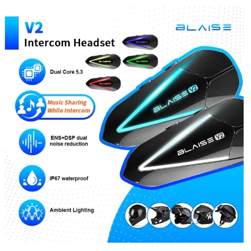 Blaise V2 Helmet Intercom Motorcycle Bluetooth Headset Music sharing ...