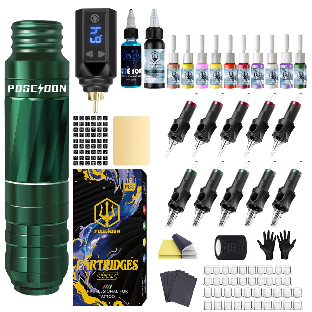 POSEIDON Tattoo Kit-Tattoo Machine with 10Pcs Tattoo Needles Cartridge ...