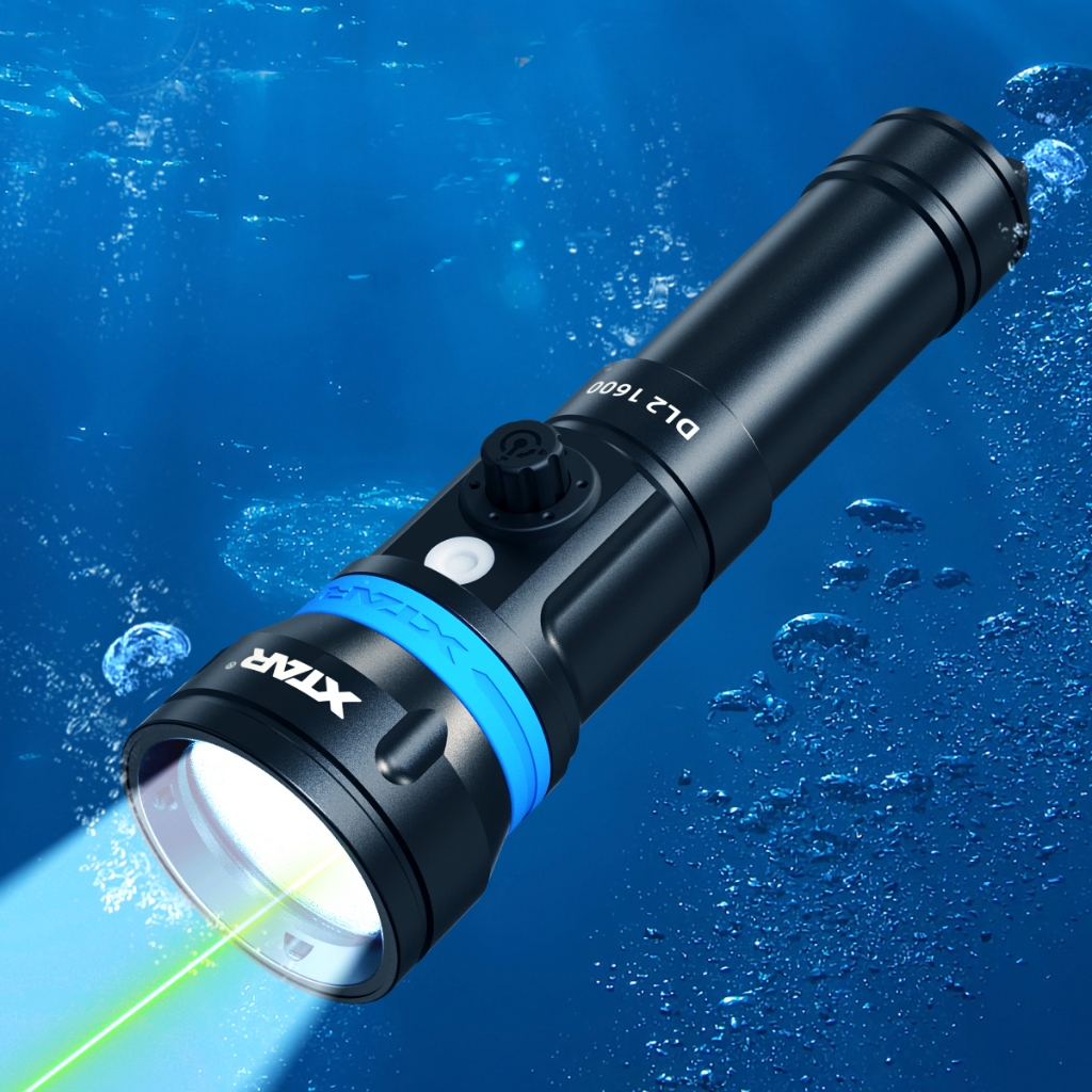 XTAR New Ultra Pointer DL2 1600-lumen dual-light dive torch with white light and laser light ...