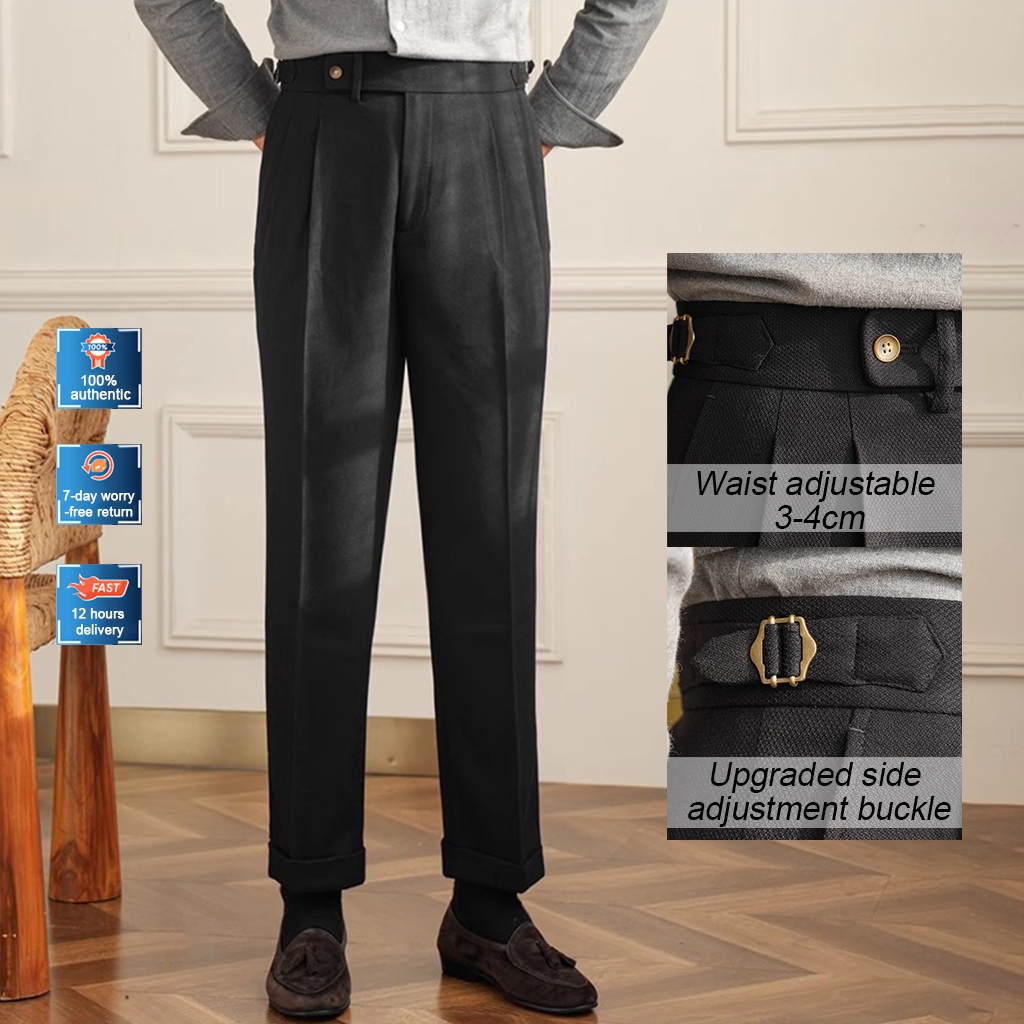 NHYGSV Men's Casual Long Suit Pants Beltless Adjustable Waist No ...