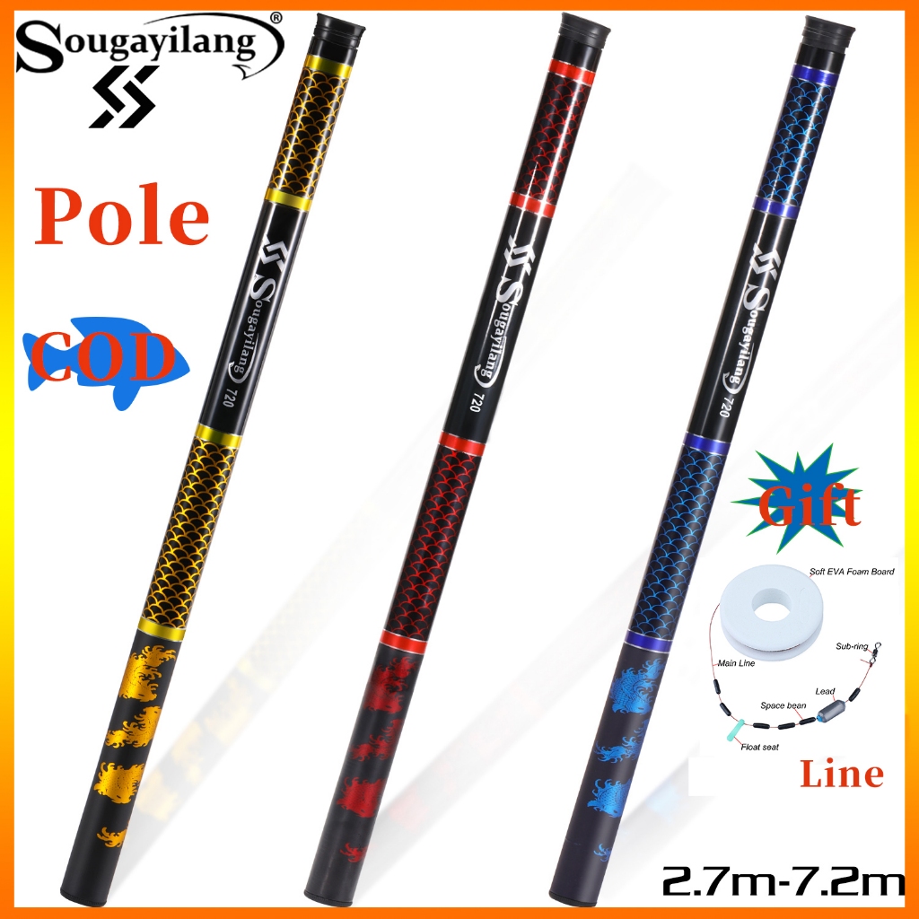 Sougayilang Pamwit Telescopic Fishing Rod Pole 2.7m-7.2m Length 64cm 3 ...