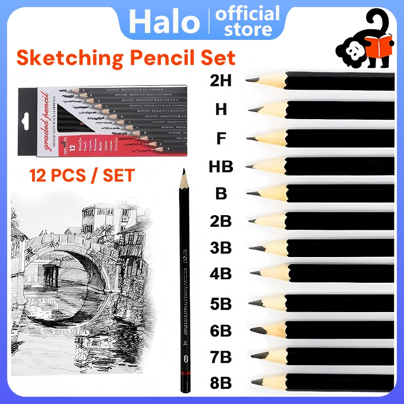 Box of 12 Pcs Sketch Pencil Set 2H-8B lron Bох Painting Drawing pencils ...
