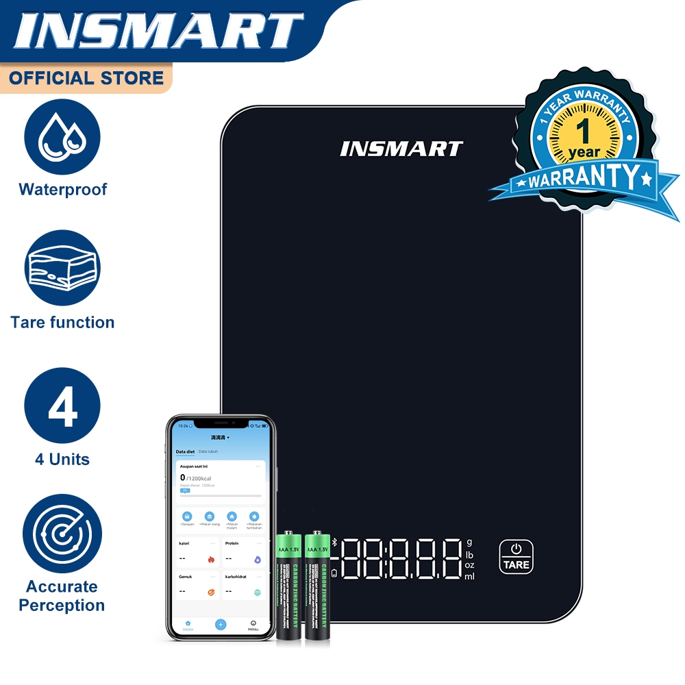 INSMART Food Weighing Scale 10KG/1G Kitchen Scale Digital Waterproof ...