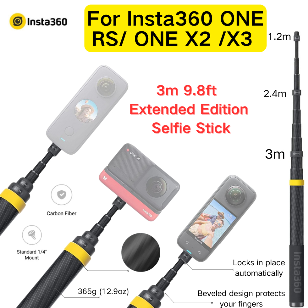 Original Insta360 3m 9.8ft Extended Edition Selfie Stick for Insta360 ...