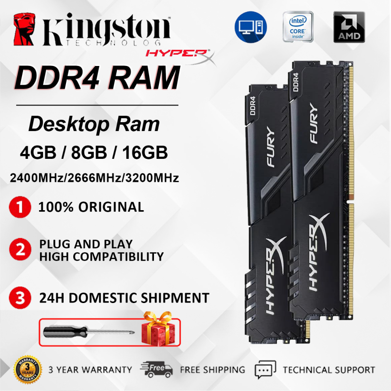 Kingston Hyper Fury DDR4 RAM 4GB 8GB 16GB 3200/2666/2400MHZ CL16 1.2V 288PIN Desktop Gaming ...