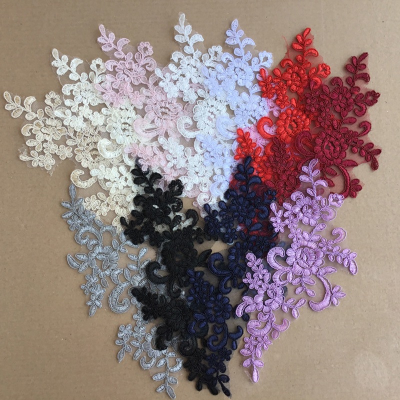 1Pair Embroidery Flowers Lace Applique DIY Motif Dress Decorations ...
