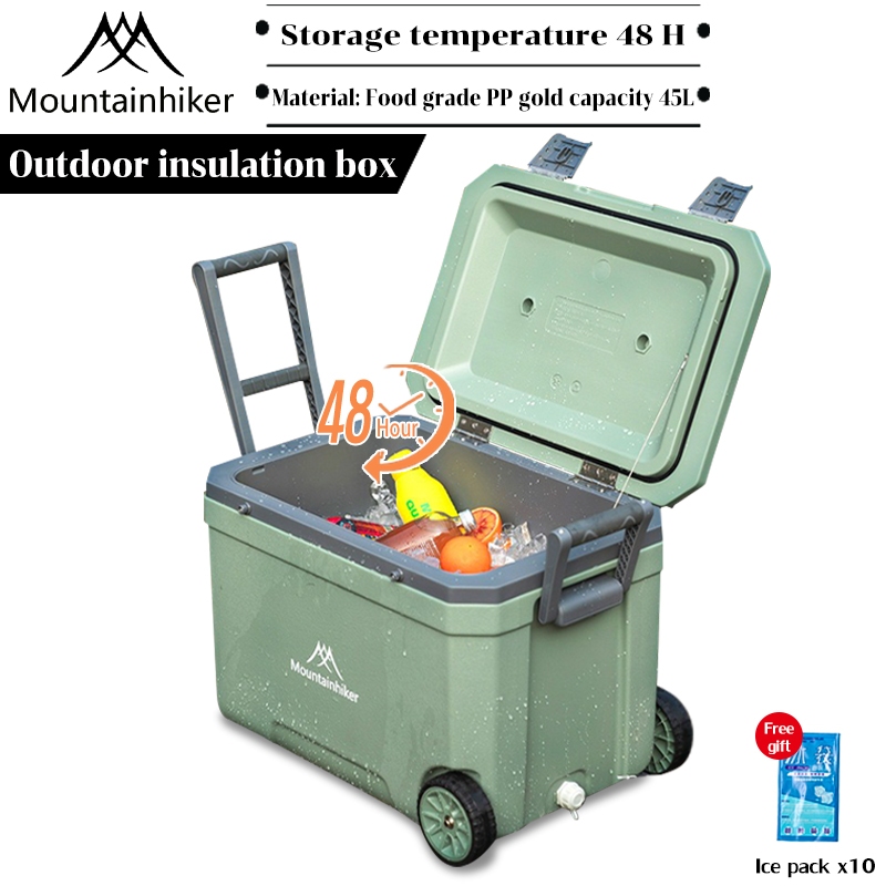 45L Camping Cooler Box with Wheel Trolley Large Ice Box Outdoor Fishing ...