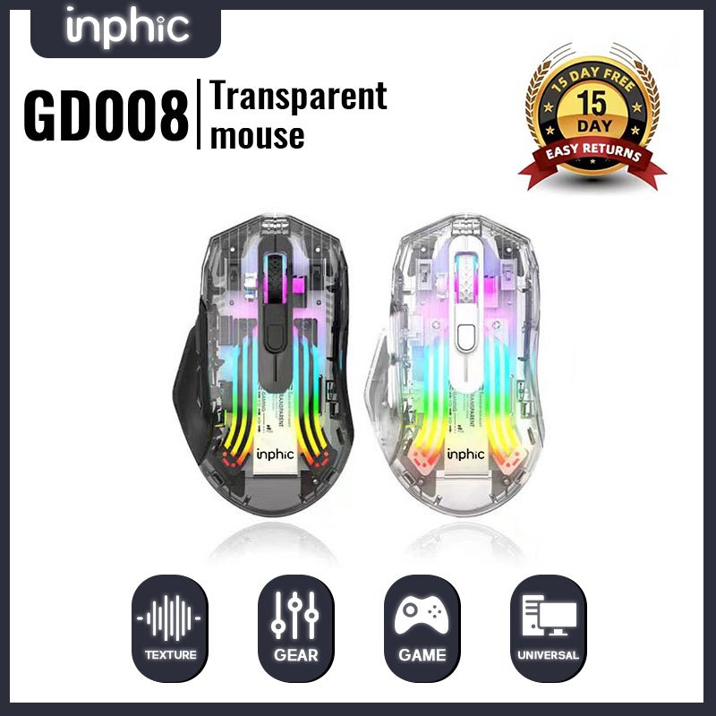 INPHIC GD-008 Transparent RGB Mechanical Three Modes Gaming Mouse ...