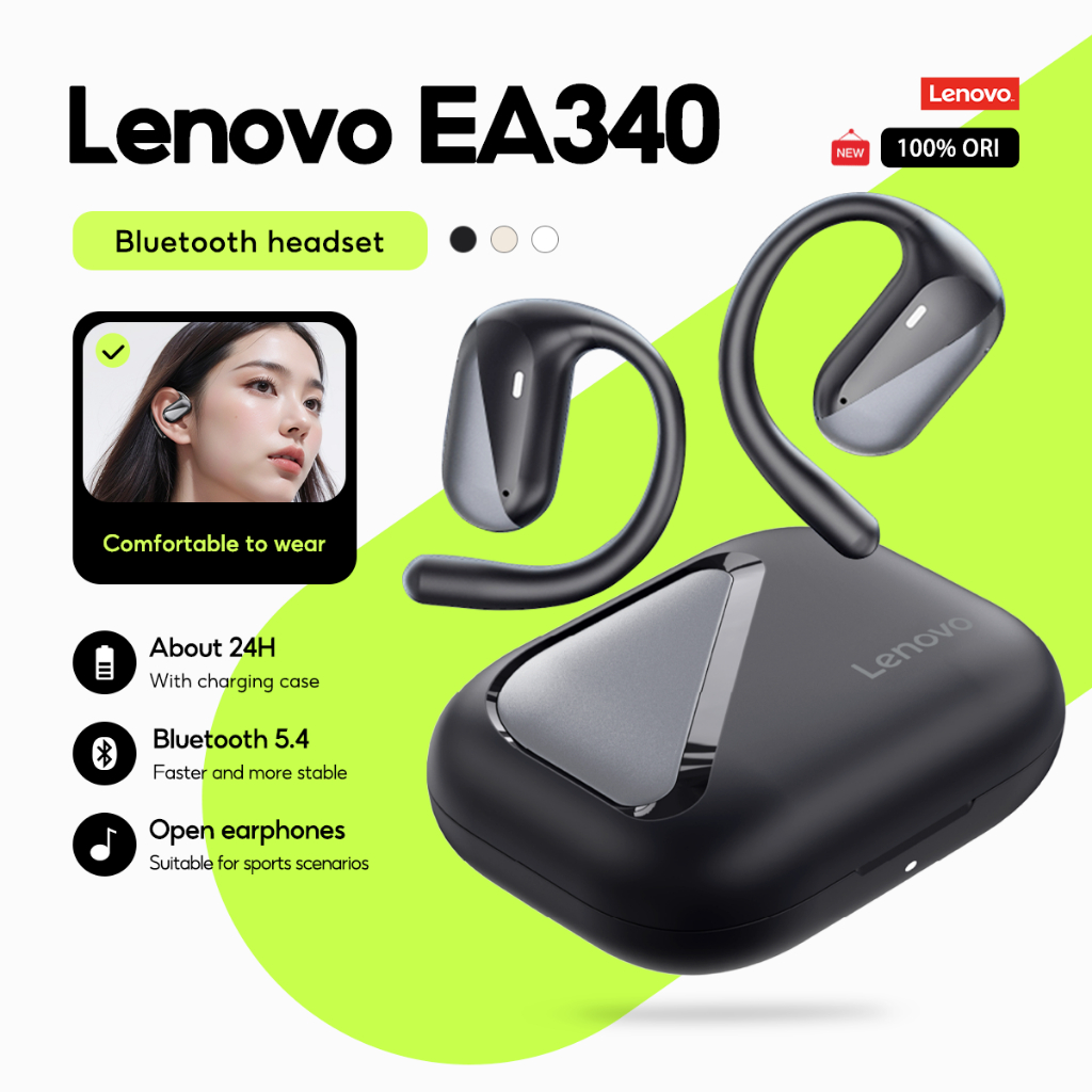 Lenovo Earbuds EA340 Bluetooth Wireless Earbuds TWS Hanging Ear Style ...