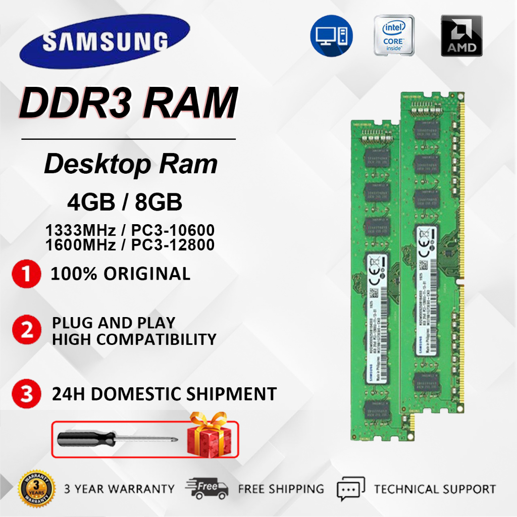 Samsung 4GB 8GB DDR3 RAM 1333mhz 1600MHz DIMM PC3-10600 12800 1.5V Desktop gaming Memory ...