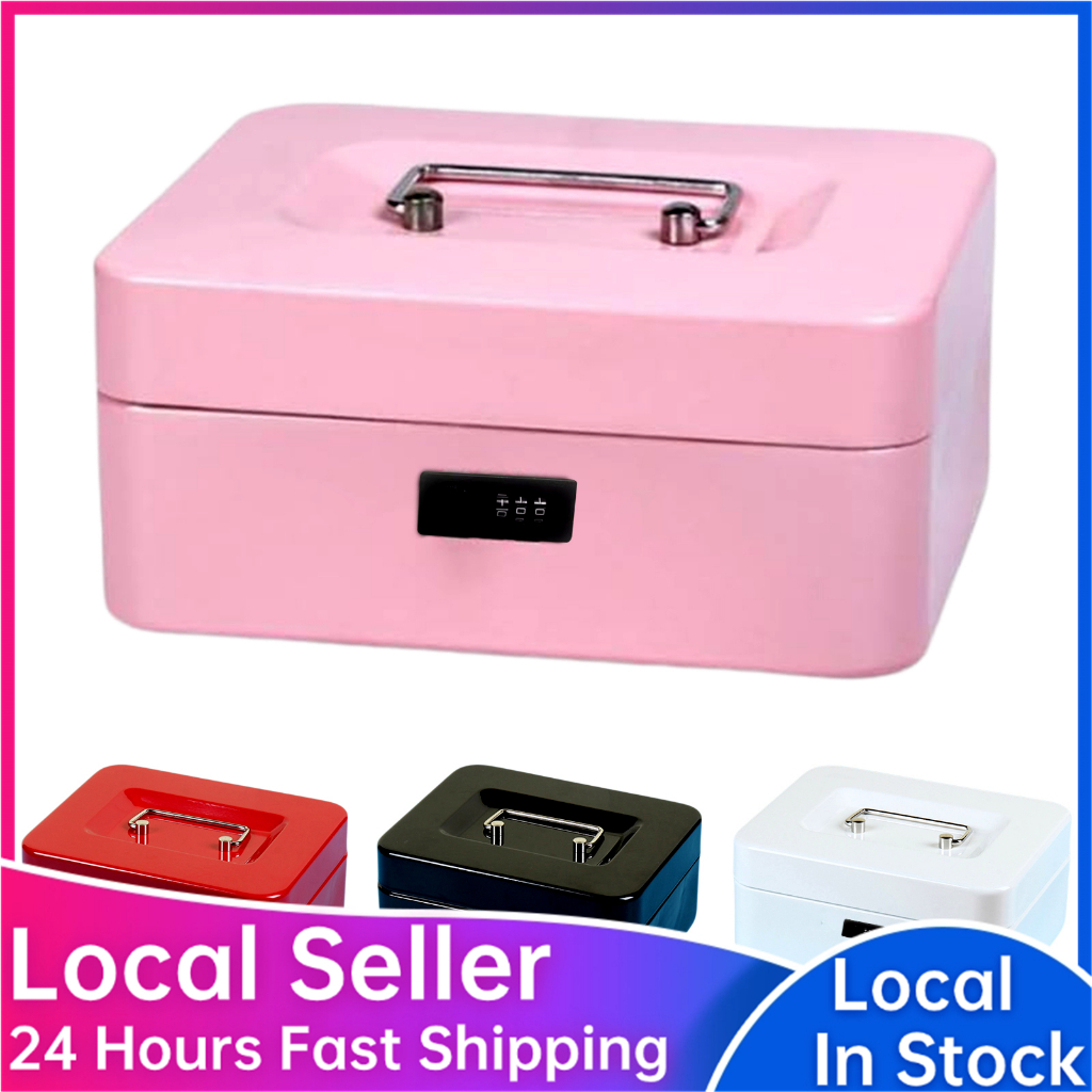 20CM Cash box with lock Portable Steel Small Lockable Cash Coin Money ...