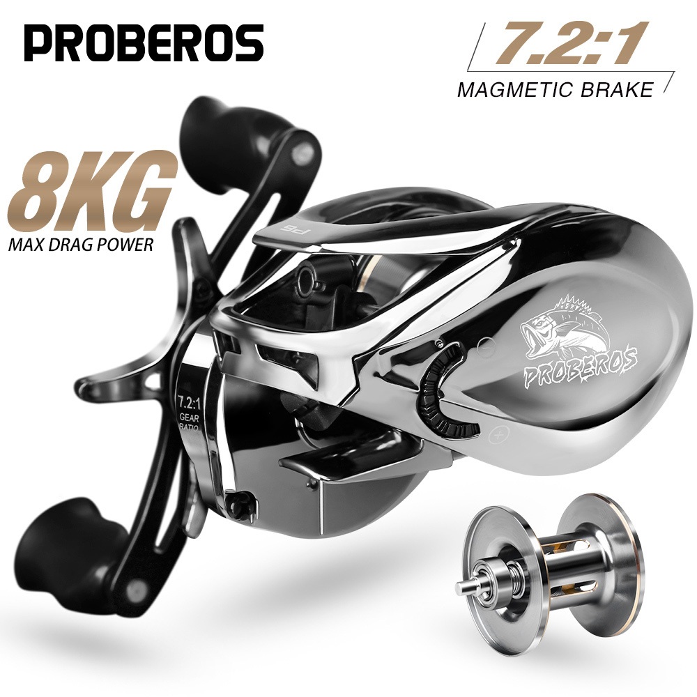 PROBEROS Baitcaster Reels - UV electroplating process, 7.2:1 Gear Ratio ...