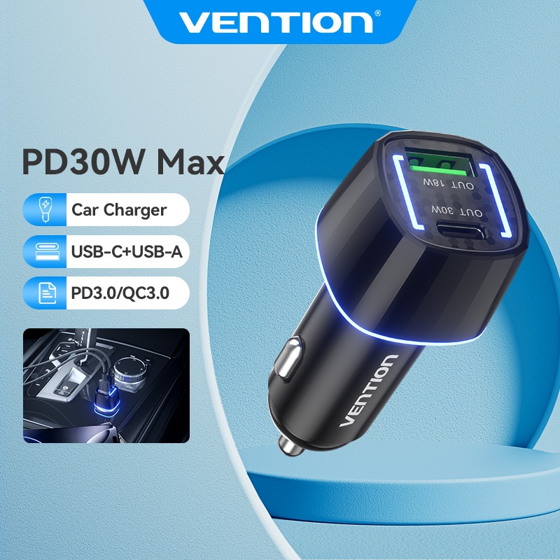 Vention Quick Car Charger 6A 48W C+A Dual USB Type C Two- Port Fast ...