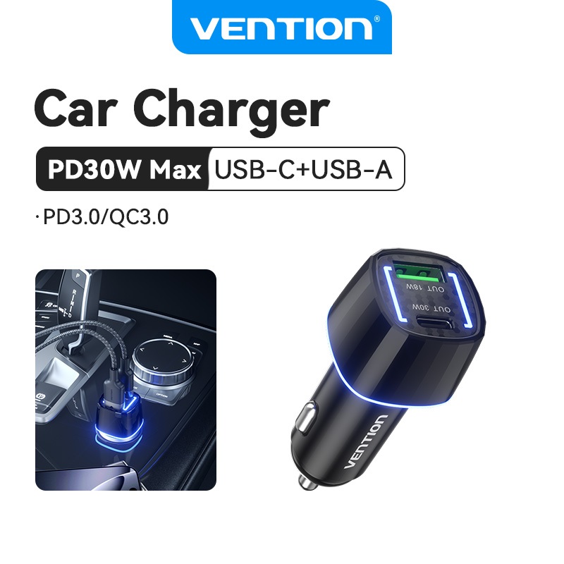 Vention Quick Car Charger 6A 48W C+A Dual USB Type C Two- Port Fast ...