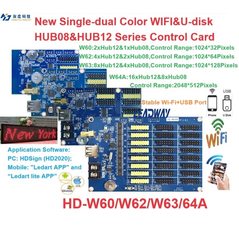 Huidu HD-W60/W62/W63/W64A WiFi Wireless USB Single Two-Color LED ...