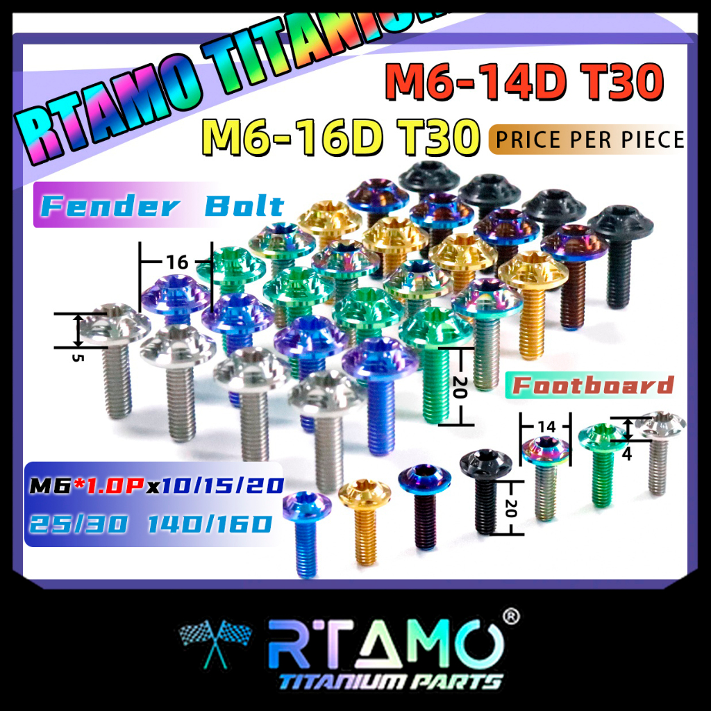 RTAMO Titanium Gr5 14D 16D M6x10-30 Nmax Xmax Body Bolt Visor Fender ...