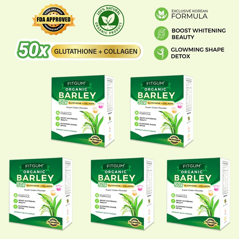 5 BOX Fitgum Organic Barley Original Barley Grass Powder Original 100% ...
