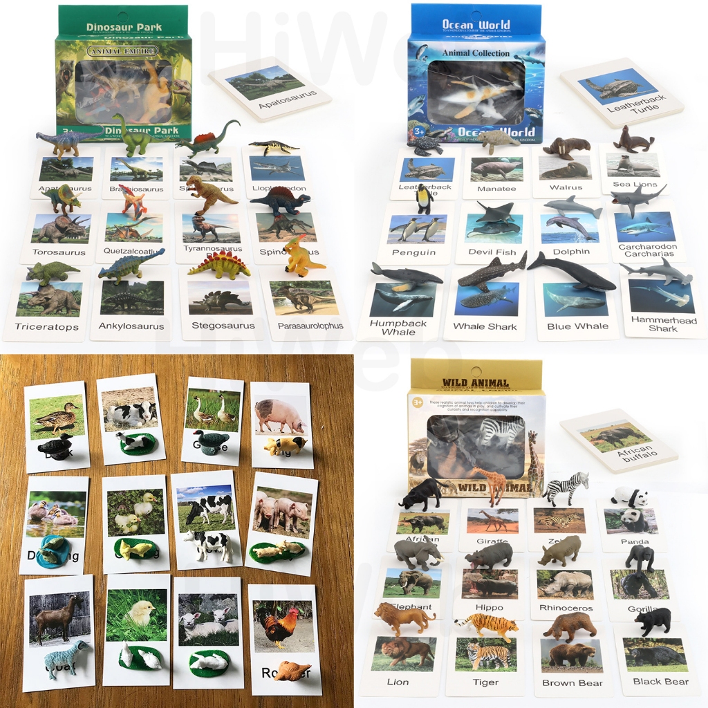 6 Types Montessori animal flash cards, miniature poultry animals with ...