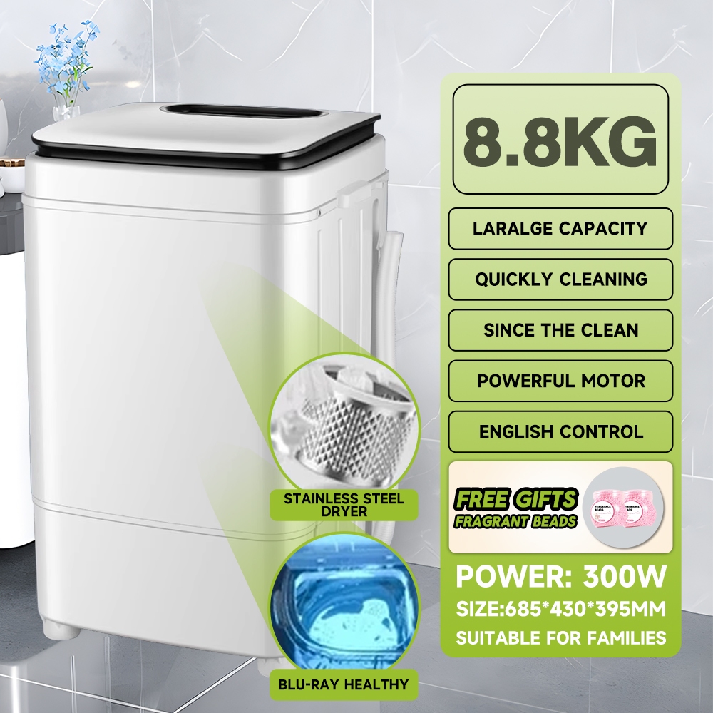 HOMEFUN 8.8KG Washing Machine Top Load Fully Automatic Washing Machine With Spin Dry Drain ...