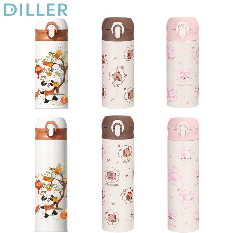Diller Vacuum Flask Thermos 316 Stainless Steel with Straw Keeping Cold and Hot Cute Drinking ...