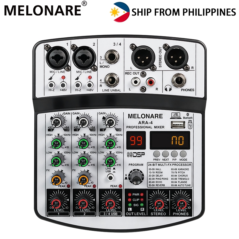 MELONARE ARA-4 4-Channel Audio Mixer console Bluetooth USB Interface ...