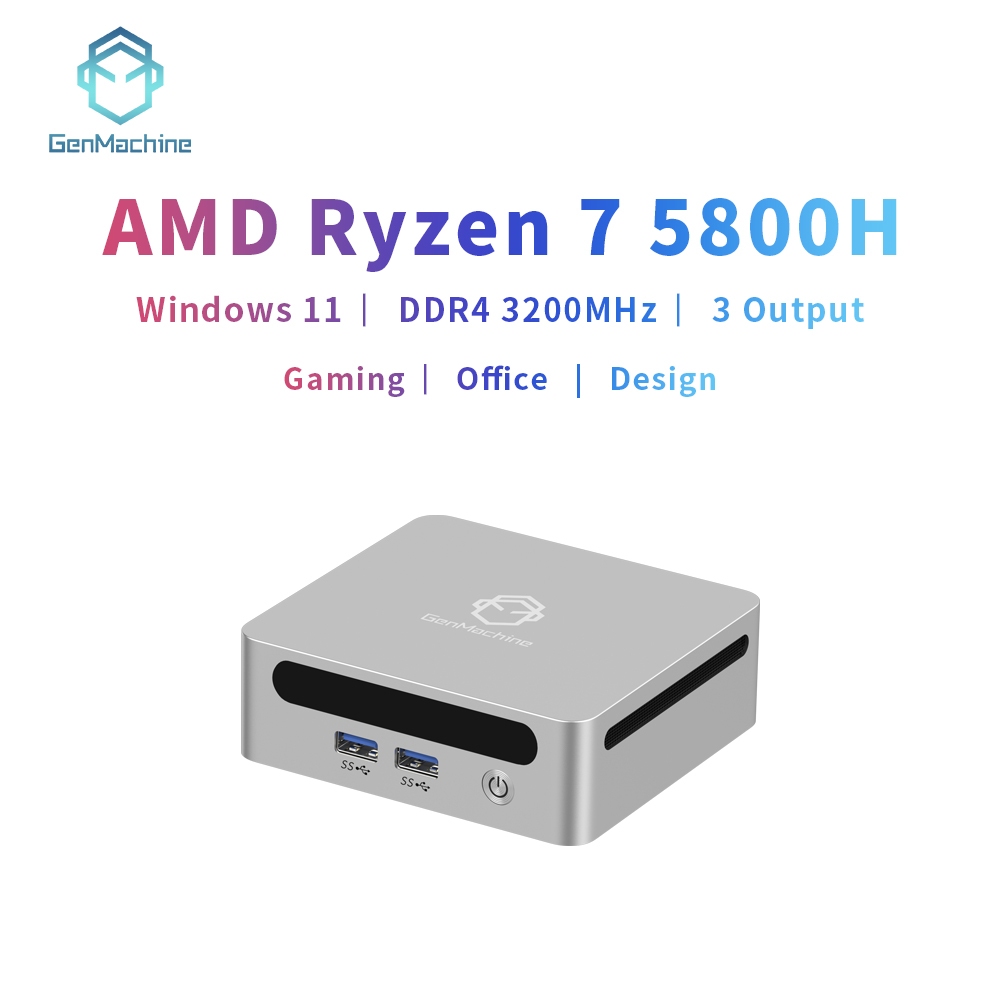 GenMachine AMD R7 5800H Mini PC Windows 11 Pro 1.9GHz Up to 4.4GHz 2 ...
