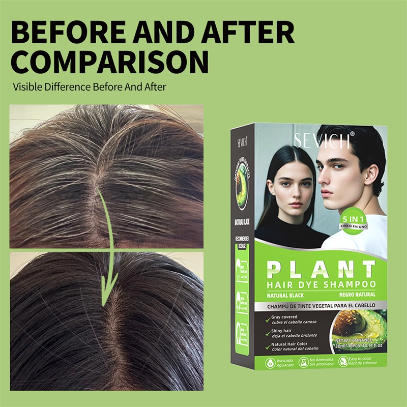 Sevich Plant Hair Dye Shampoo for White Hair Black Hair Color Herbal ...