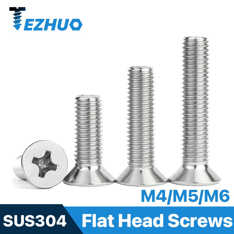 304 Stainless Steel Flat Head Bolts Phillips Machine Thread Screws M4/M5/M6 | Shopee Philippines