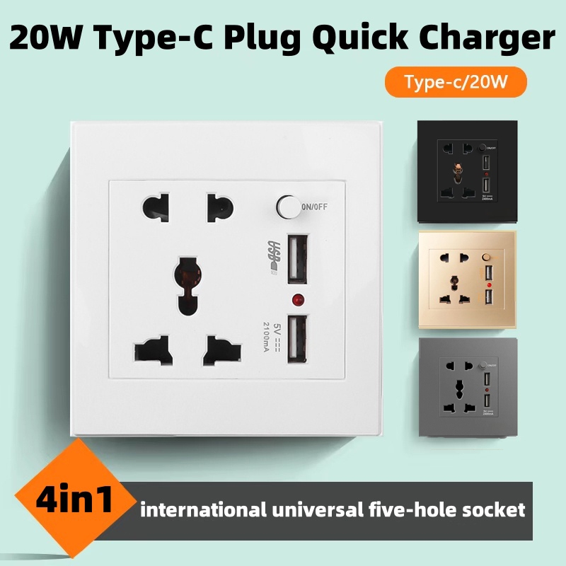 Universal Socket Panel 4IN1 Wall Socket Dual 2.1A 5V Dual USB Port ...