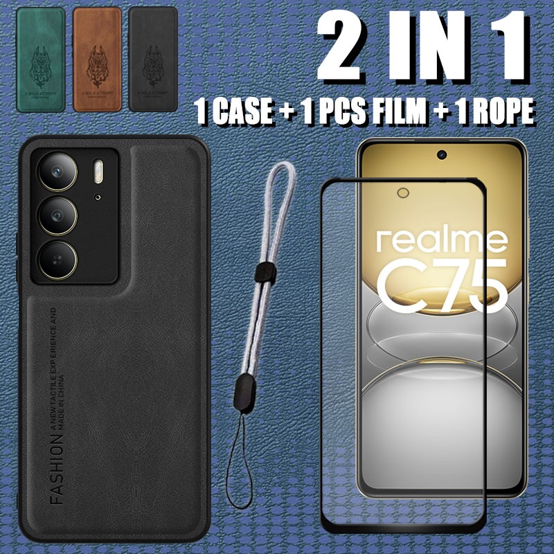 For Realme C75 Leather Case 2 IN 1 with Ceramic Screen Protector and ...