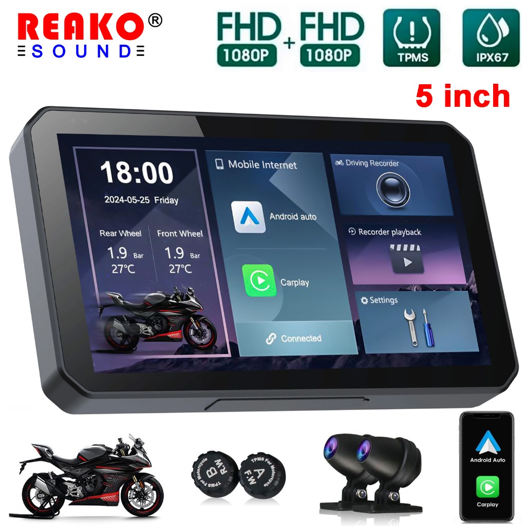 2025 Motorcycle Navigation System Carplay TPMS Connect Mobile Phone 5 inch IPX8 Waterproof HD ...